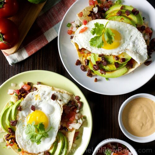 Easy Huevos Rancheros Recipe with Crispy Chorizo & Chipotle Sour Cream